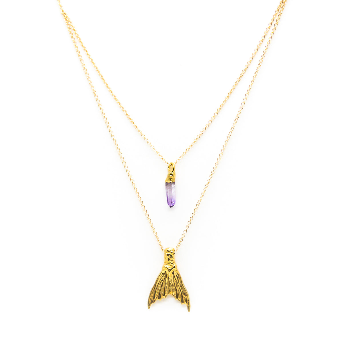 Double Necklace Amethyst and Mermaid Tail – Mina De Mar